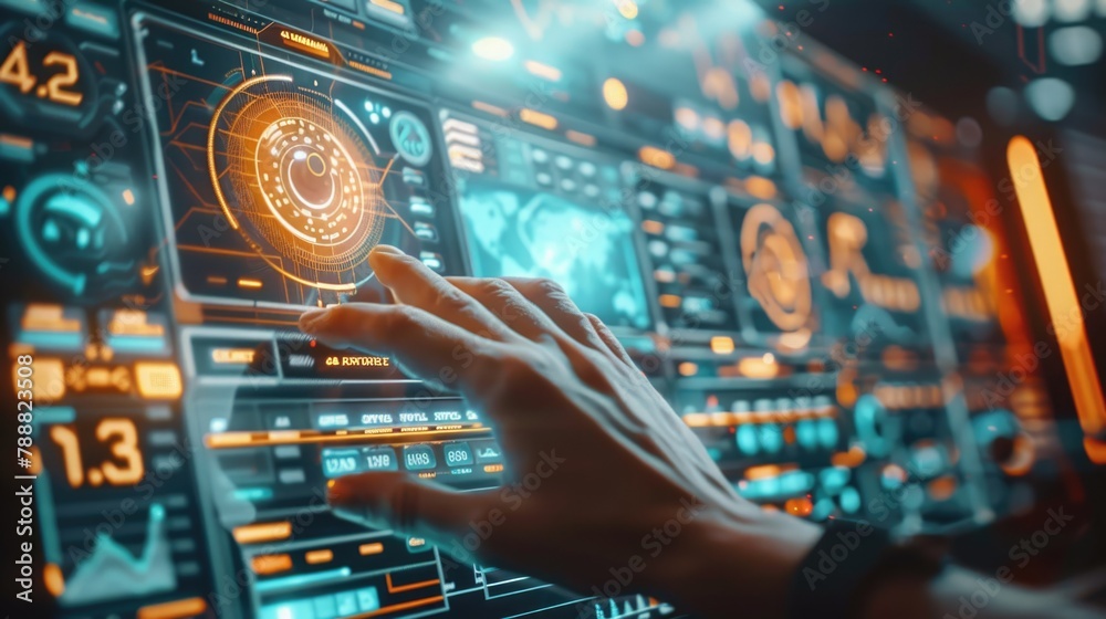 working hands of controller with data base from Scada system on computer screen. Stock Photo ...