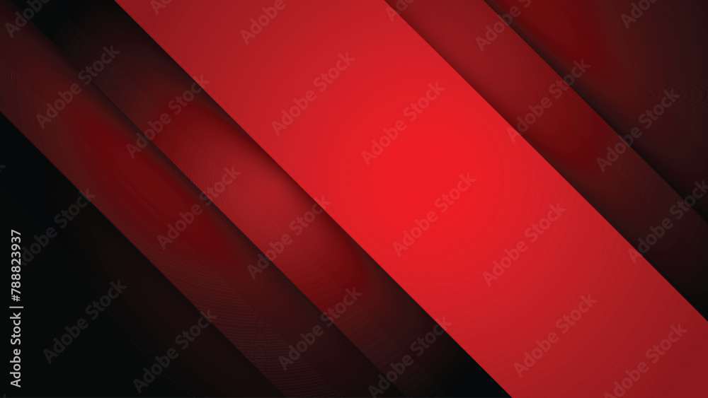 Black, grey red virtual abstract background overlap triangle layer with neon line lights ...