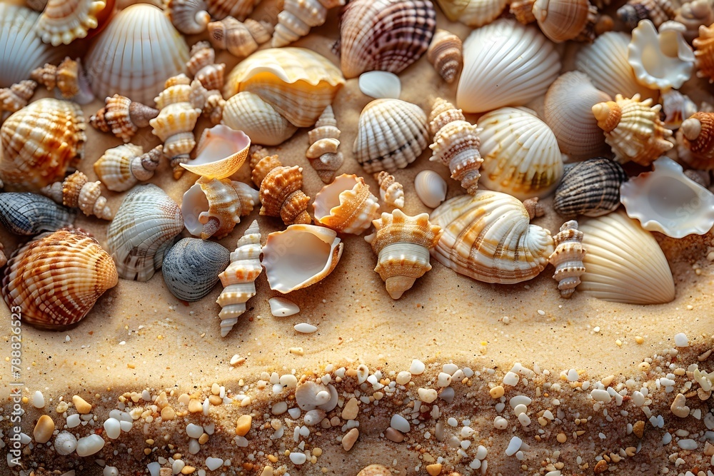 Conchas marinas de diferentes tipos sobre la arena blanca de la playa ...