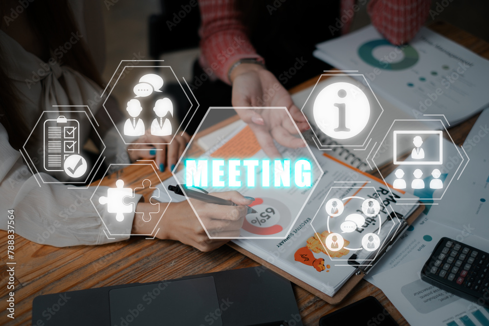 Meeting concept, Business team analyzing income charts and graphs on ...