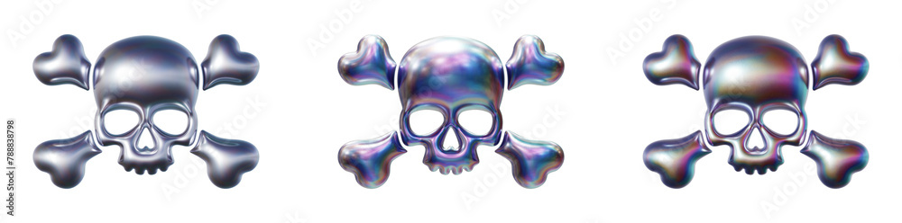 Stylized skull and crossbones symbol in three-dimensional Y2K ...