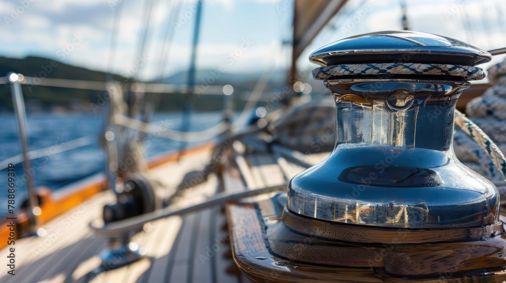 A winch on a sailing yacht is used to effortlessly hoist sails and ...