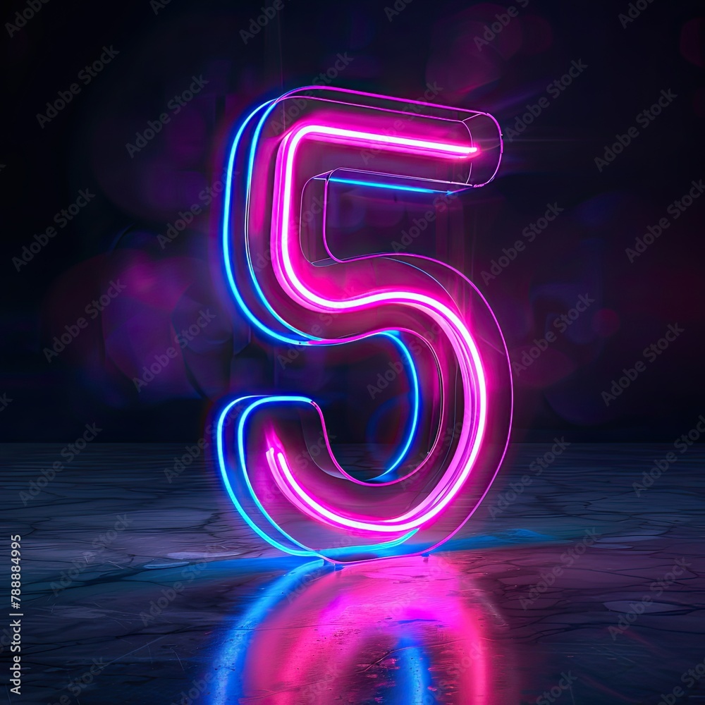 3D design of the number "5" the best digital symbol, glowing in the ...