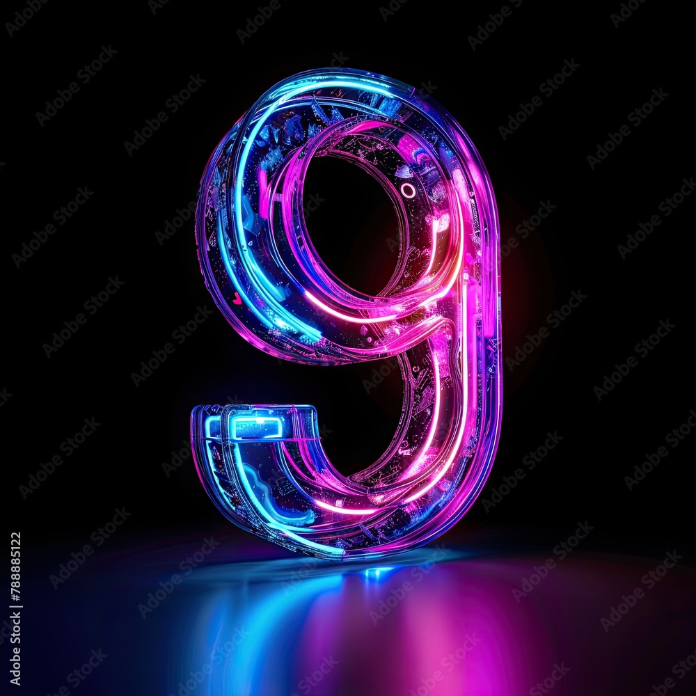 3D design of the number "9" the best digital symbol, glowing in the ...