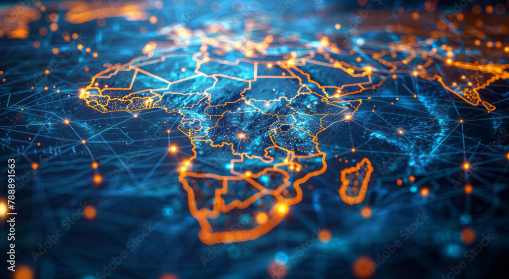 A digital map of the Earth with global network connections connecting ...