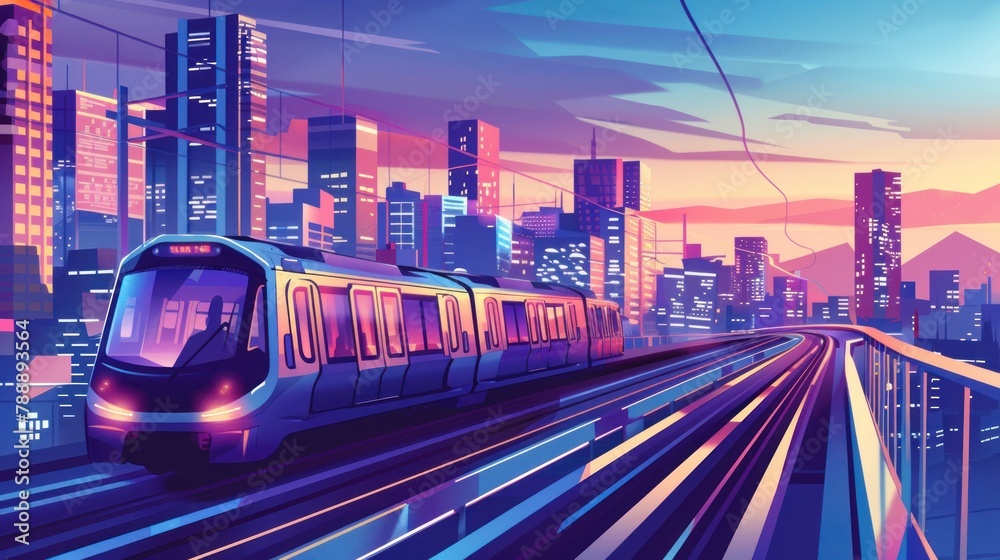 BTS Sky train, Electric train, running on the way with business office ...