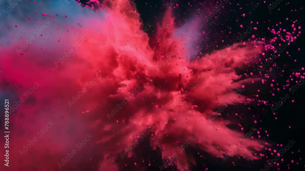 red and white explosion of dust and debris. The red and white colors ...