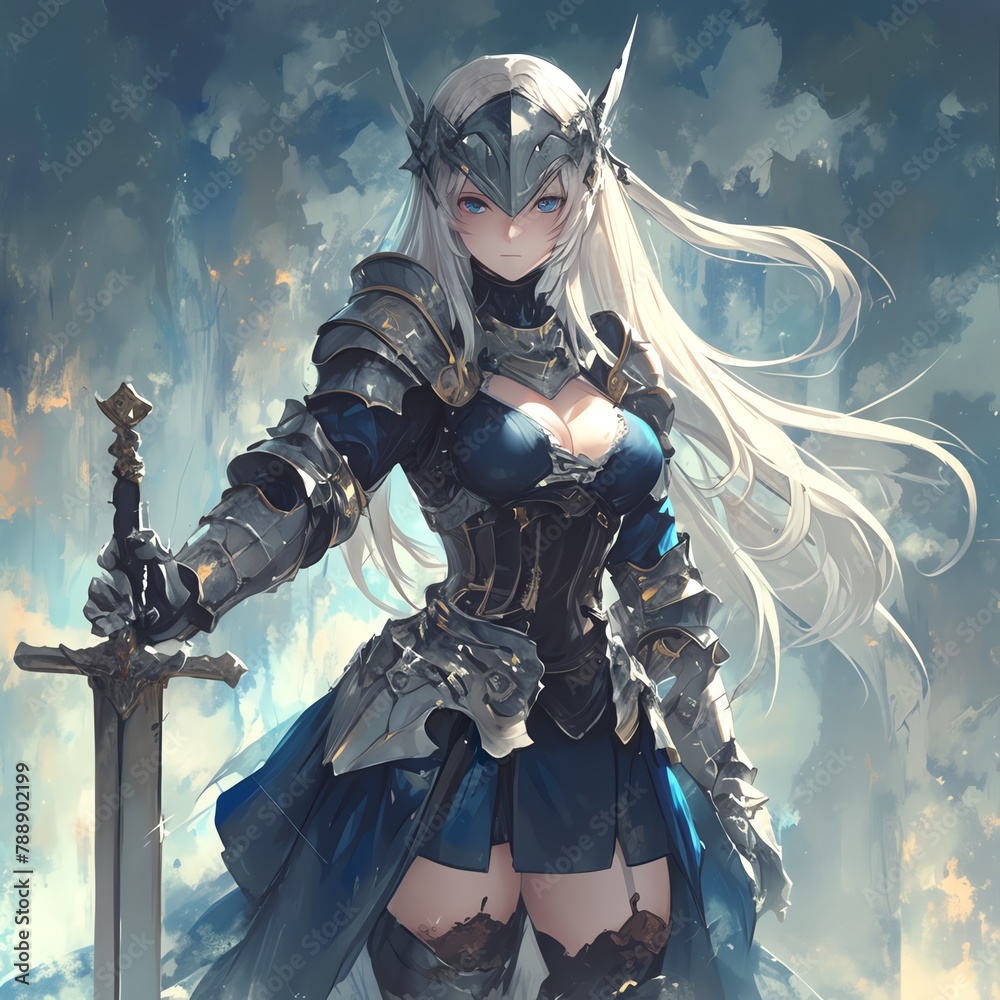 A fantasy warrior princess anime girl with armor and a sword Stock ...