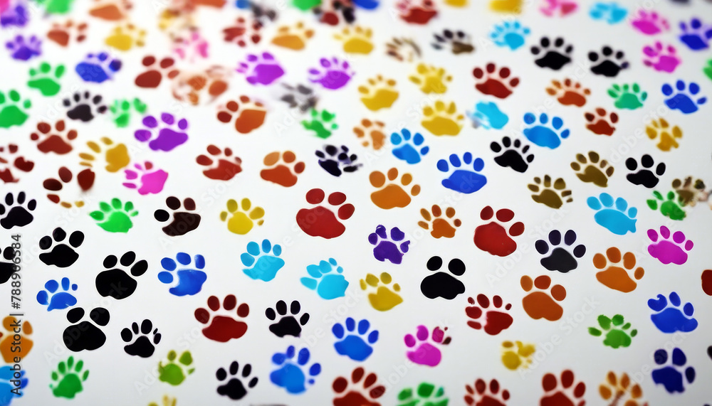 isolated background white dog Colorful paw prints confetti border ...