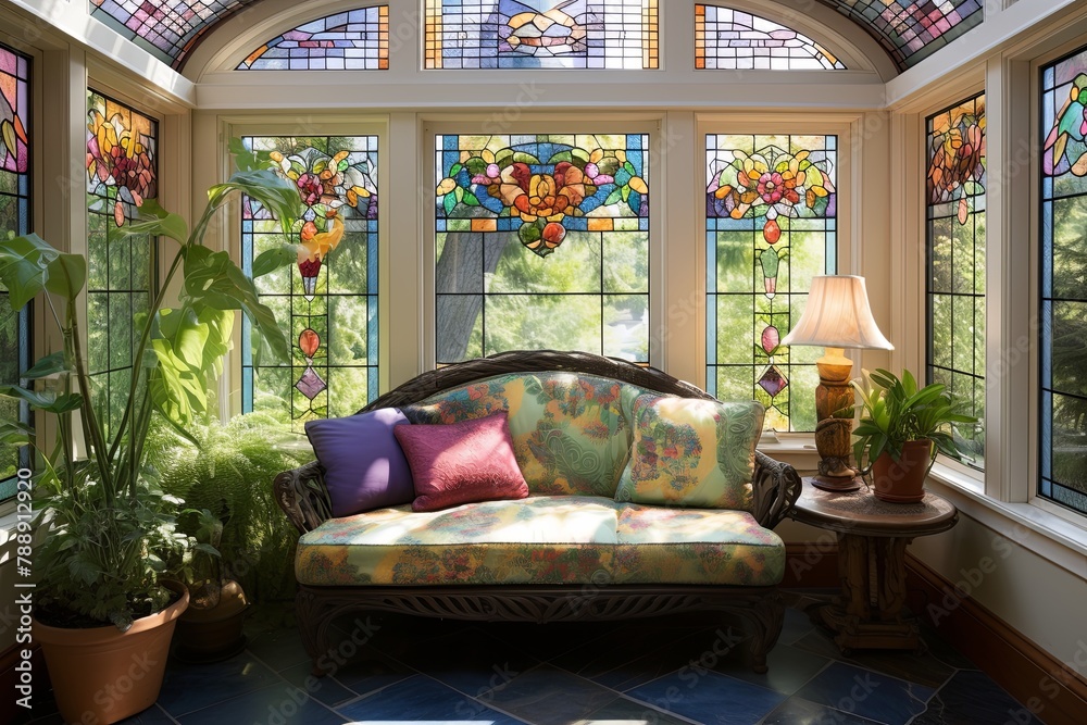 Stained Glass Sunroom Splendor: Neo-Victorian Designs with Tufted ...