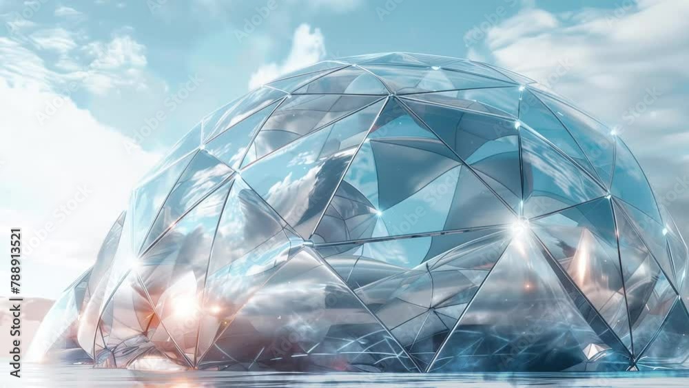 realistic render of a faceted geodesic dome shape. seamless looping ...