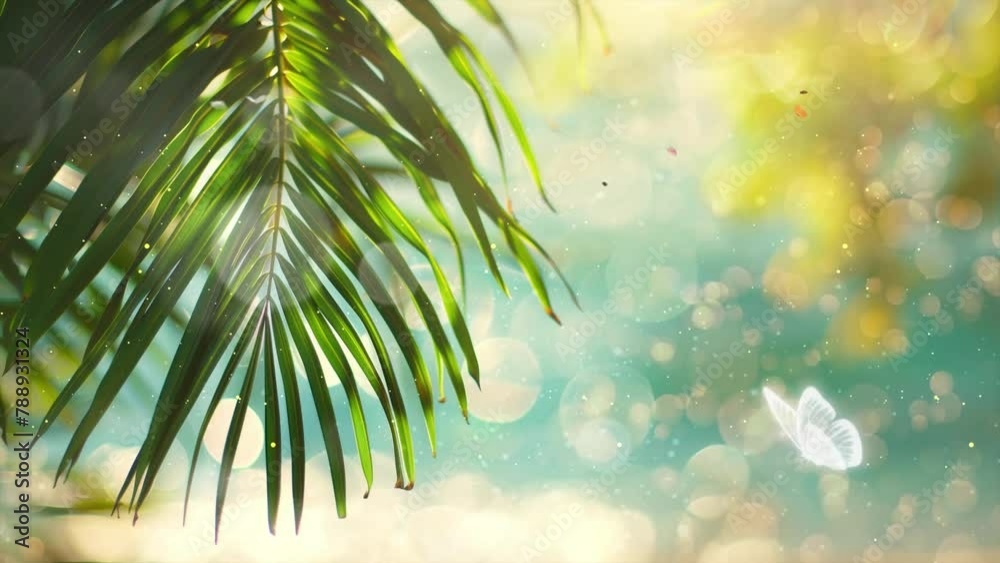 blur beautiful nature green palm leaf on tropical beach. seamless ...