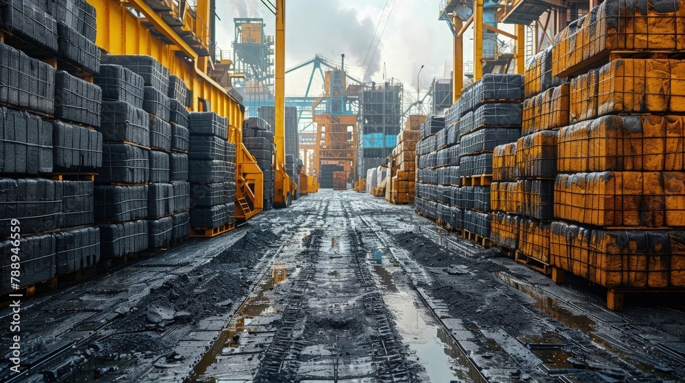 Coal Mining. Freshly Extracted Coal Blocks Stacked in Uninhabited ...