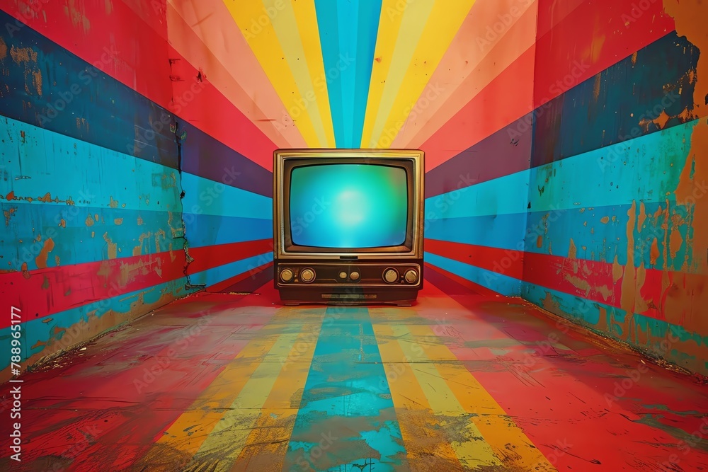 Vintage television test card in pop art style, saturated primary colors ...
