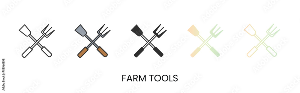 Vector icon of farm tools in solid, gradient and line styles and lineal color. Trendy colors ...