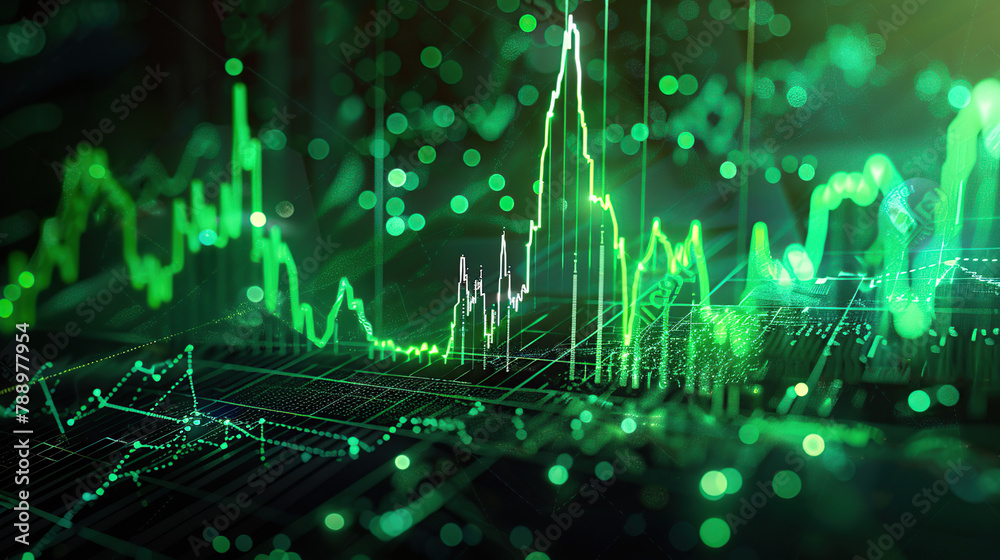 exponential graph, increasing bar graph upward to the right, green ...
