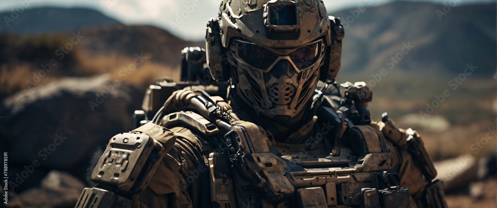 A cyborg soldier fighting in a warzone movie story seen trail cam ...