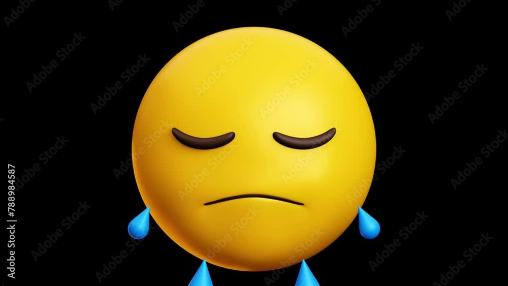 Sad. crying face with closed eye and tears emoji, 3d emoticon animation ...