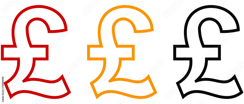 Pound Line Art icon Set isolated on transparent background. vector ...