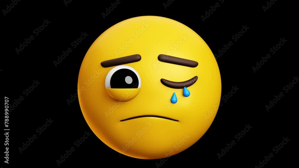 Sad. crying face with one eye is closed and the other is open emoji, 3d ...