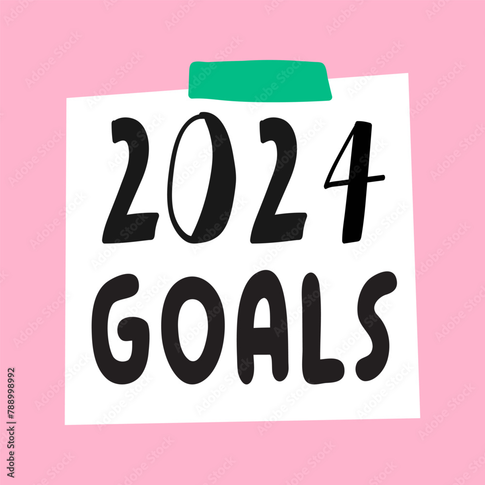 2024 Goals. Paper note on pink background. Hand drawn vector ...