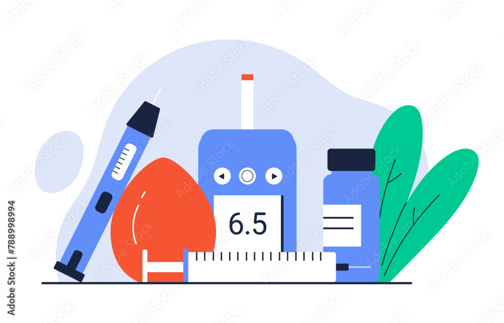 Diabetes equipment concept. Diabetic test for blood sugar level ...