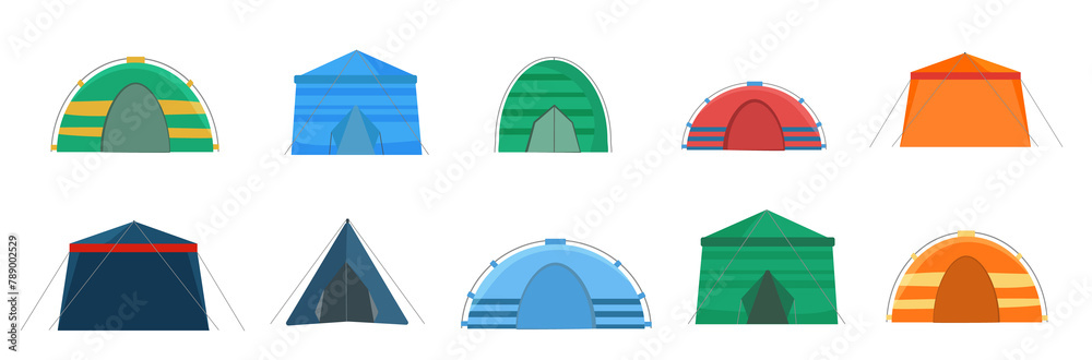 PNG, Set of tents isolated on a white background and shown from ...