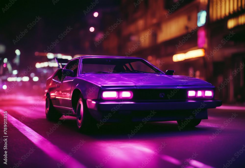 colours neon wave synth purple car driving night futuristic drive race ...