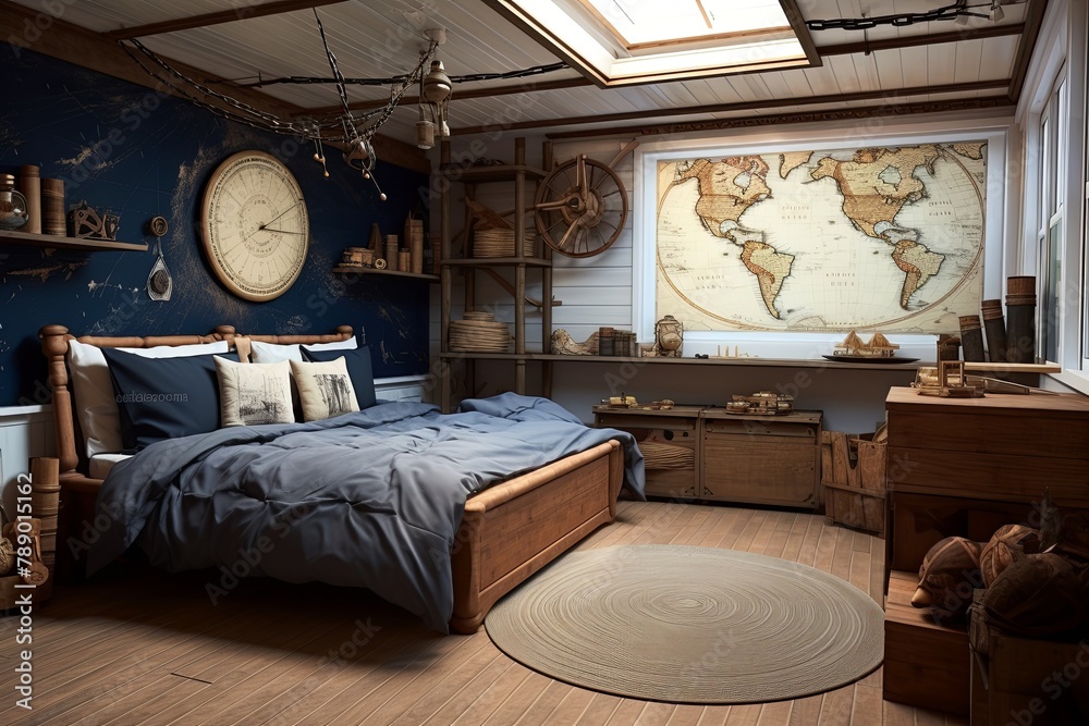 Nautical Ship Captain's Quarters: Antique Ship Model, Nautical Maps ...