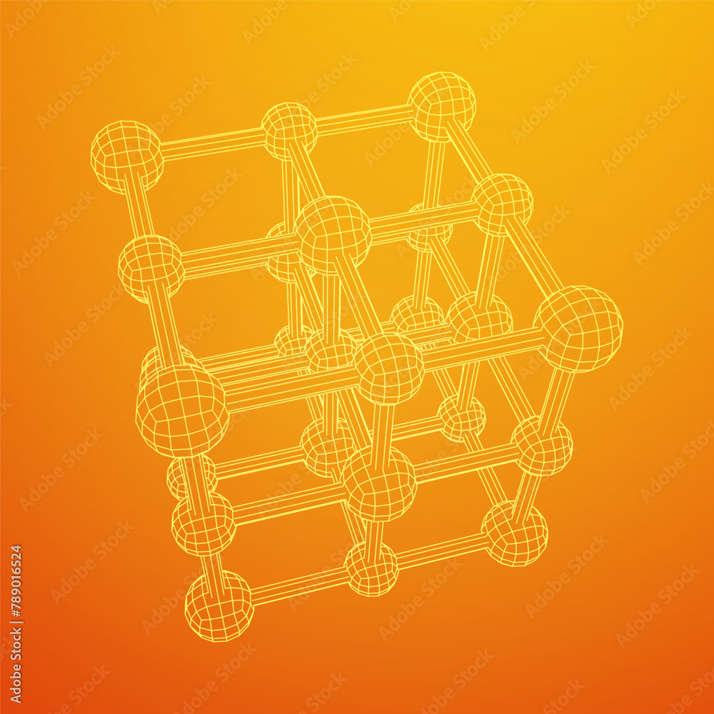 Vetor de Crystal lattice molecule grid. Sodium chloride rock salt ...
