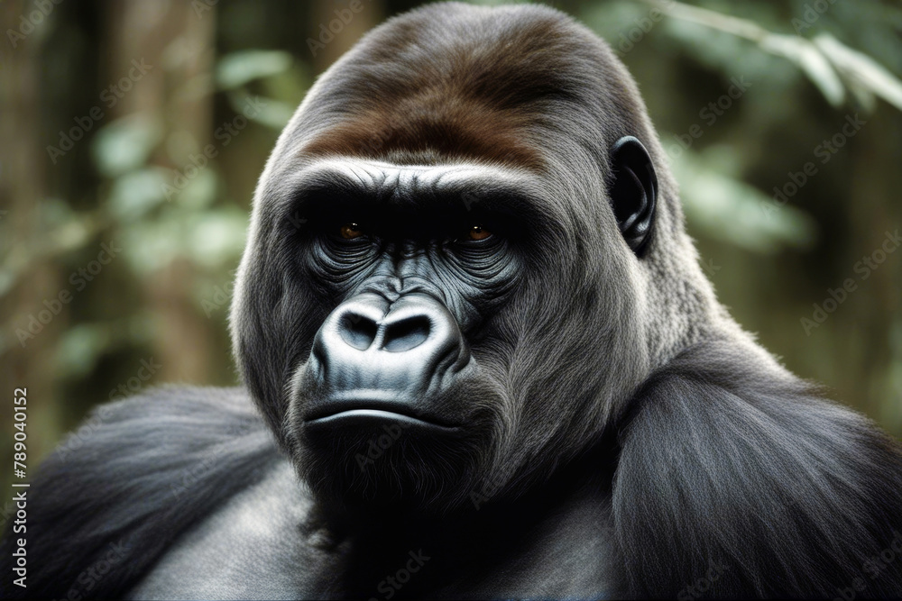 isolate Portrait grumpy gorilla huge background hairy ape only king ...