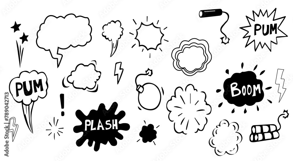 Garabatos de cómic dibujados a mano, Cómic burbujas. Dibujos ...