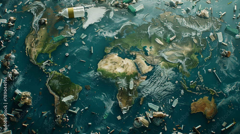 Continents earth are made up of human waste and garbage, surrounded by ...