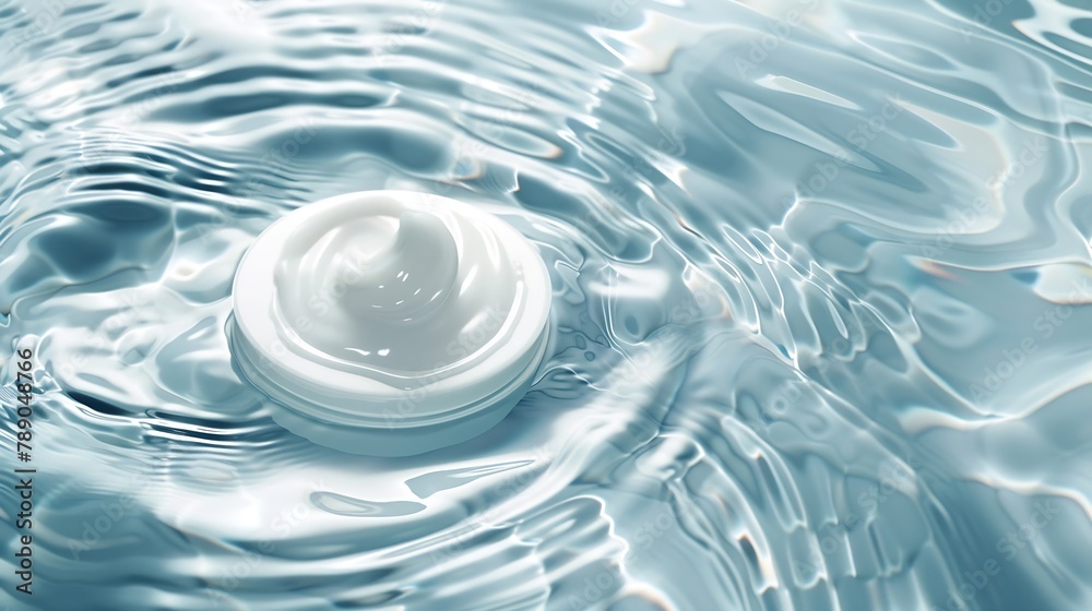Skin care product mock up on water surface Water ripples from top angle ...