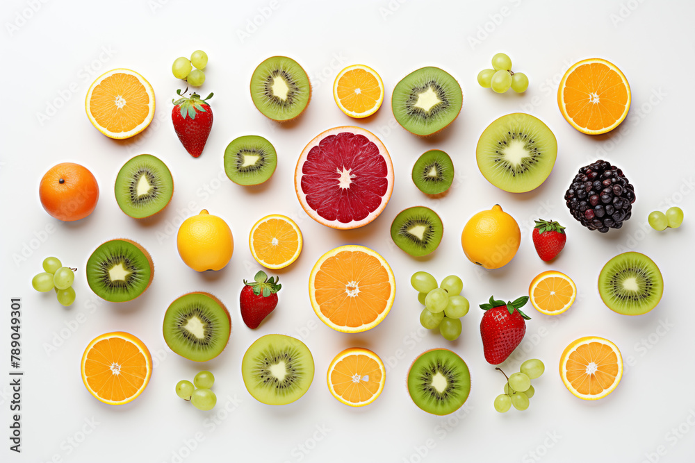 Fruits with white background. Fruits top view. Topics related to fruits ...