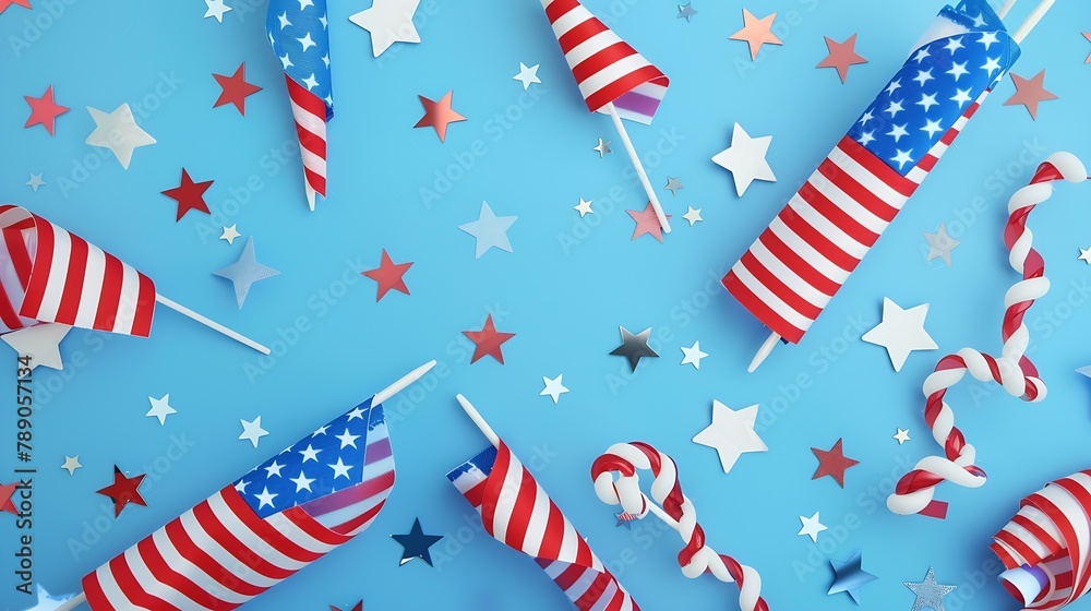 USA Independence day concept USA flags and Red and blue spirals and ...