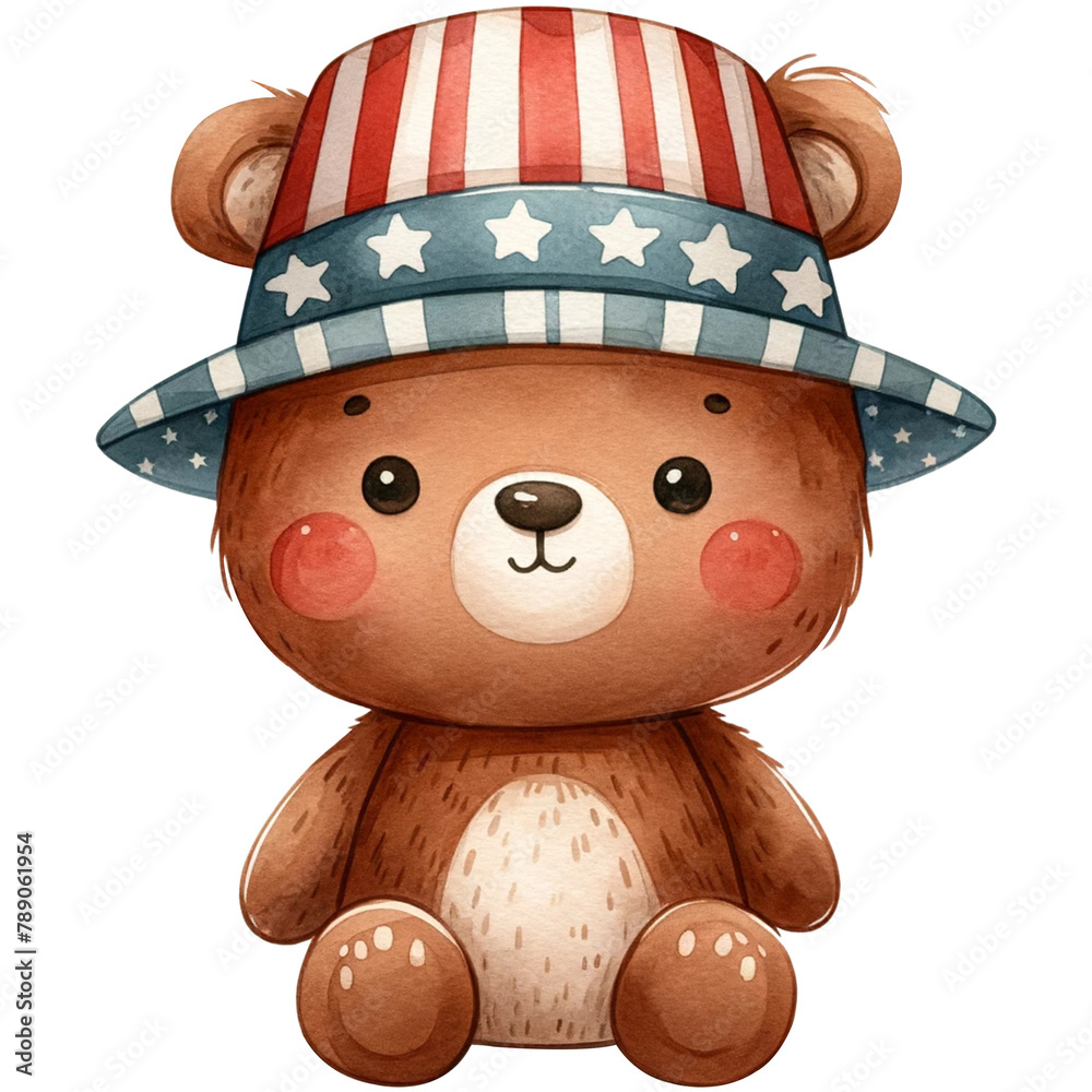 cute watercolor Patriotic Bear Clipart,American Pride,4th of July PNG ...