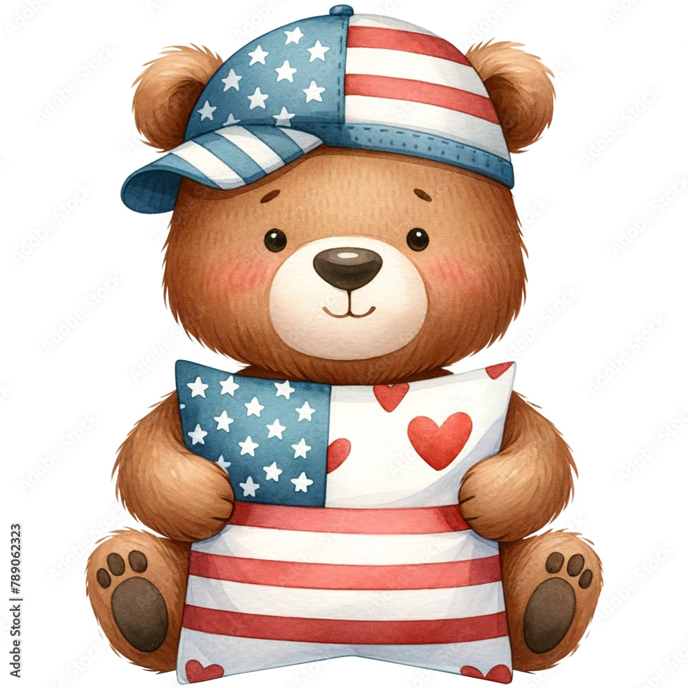 cute watercolor Patriotic Bear Clipart,American Pride,4th of July PNG ...