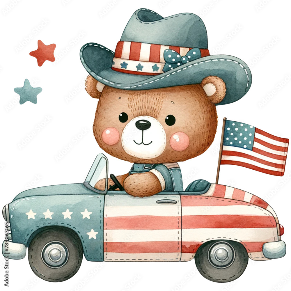 cute watercolor Patriotic Bear Clipart,American Pride,4th of July PNG ...