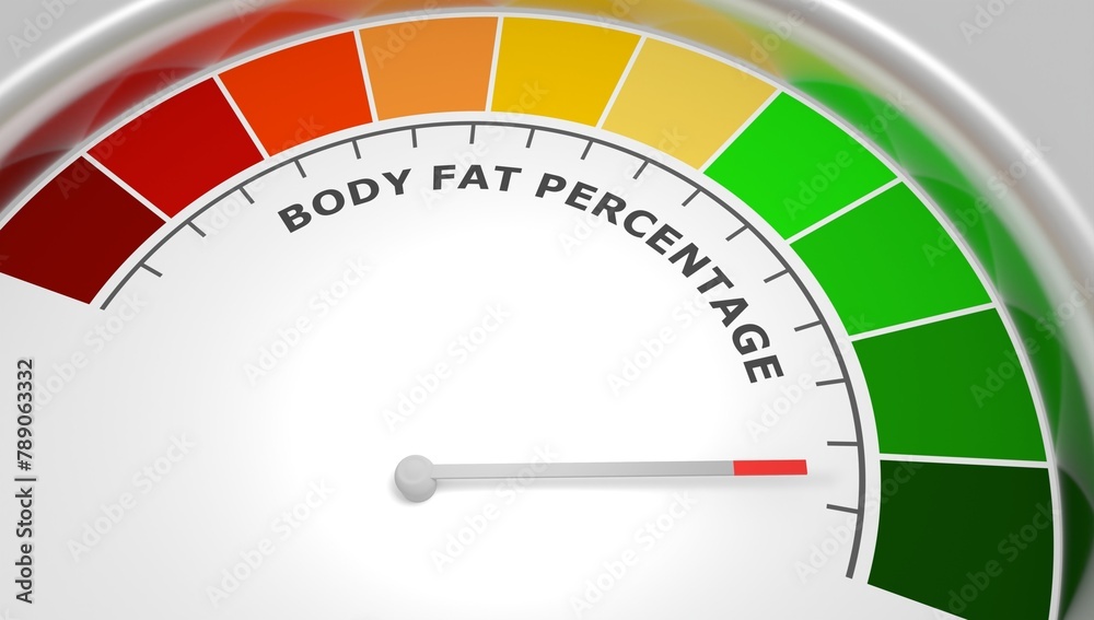 Body fat percentage good level on measure scale. Instrument scale with ...