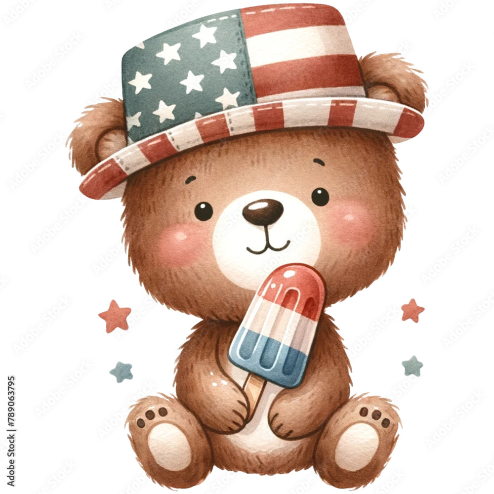 cute watercolor Patriotic Bear Clipart,American Pride,4th of July PNG ...