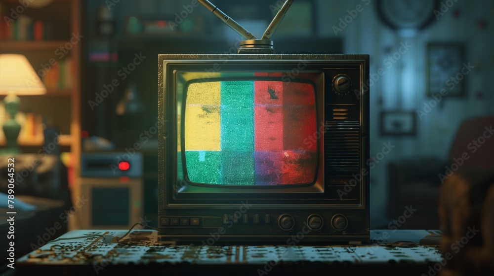 Vintage TV with signal failure. An old-fashioned television set ...