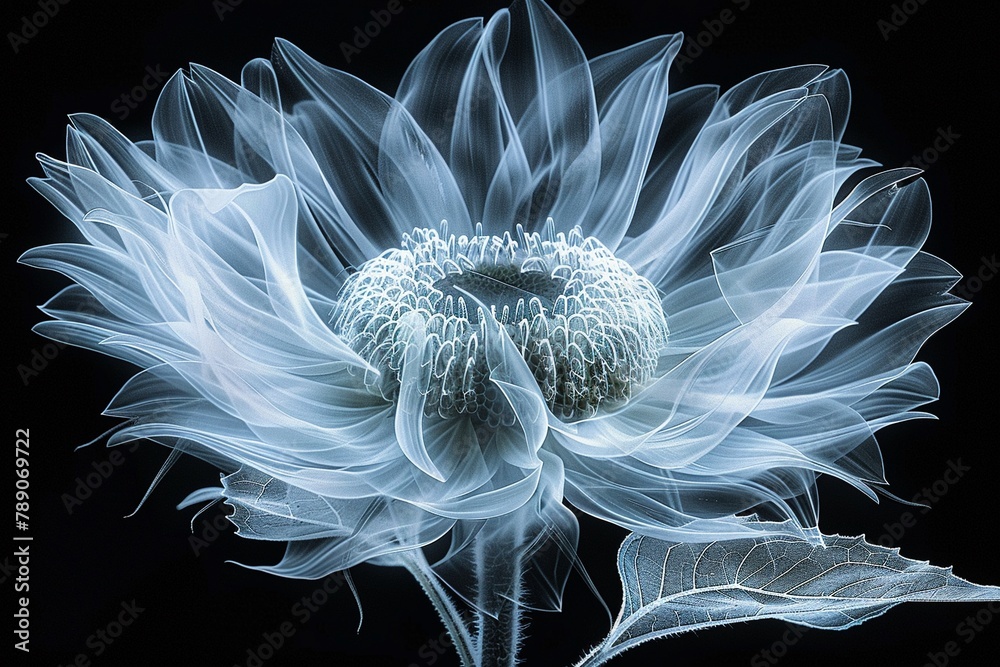Ethereal Xray view of a sunflower, turning its dense seed head into a ...