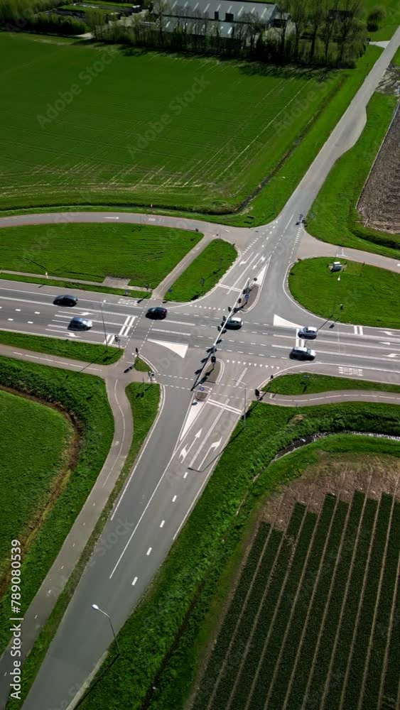 car traffic. Top view of a road with moving cars at an intersection ...