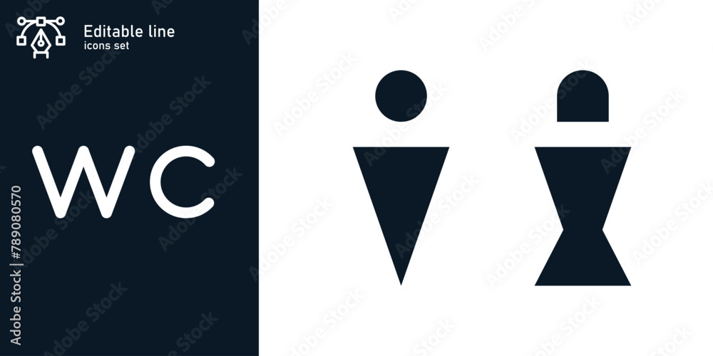 All gender restroom sign. Toilet line icon, linear style vector ...