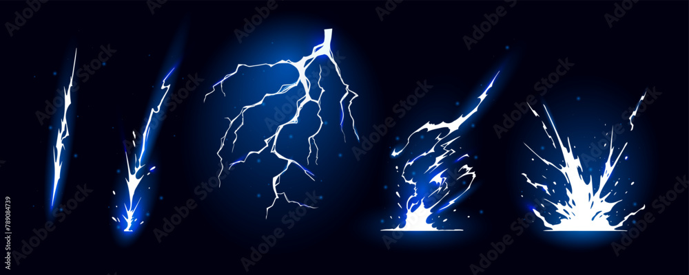 Lightning strike bolt silhouettes sequence vector illustration. Black ...
