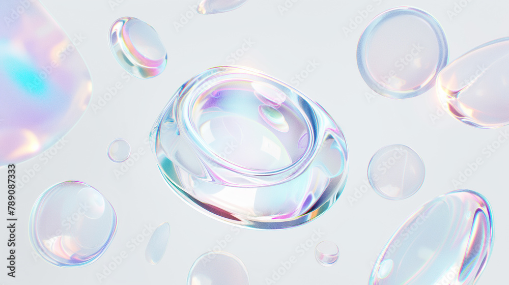 Abstract futuristic shape with iridescent glass texture floating on ...