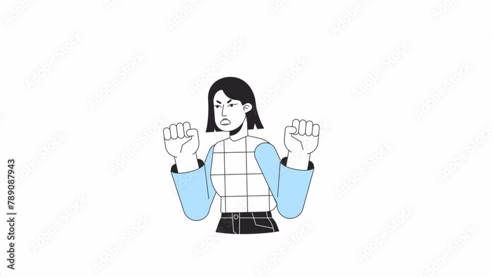 Angry woman screaming line 2D character animation. Negative emotion ...