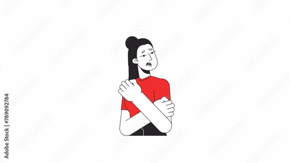 Scared woman crying line 2D character animation. Strong panic attack ...