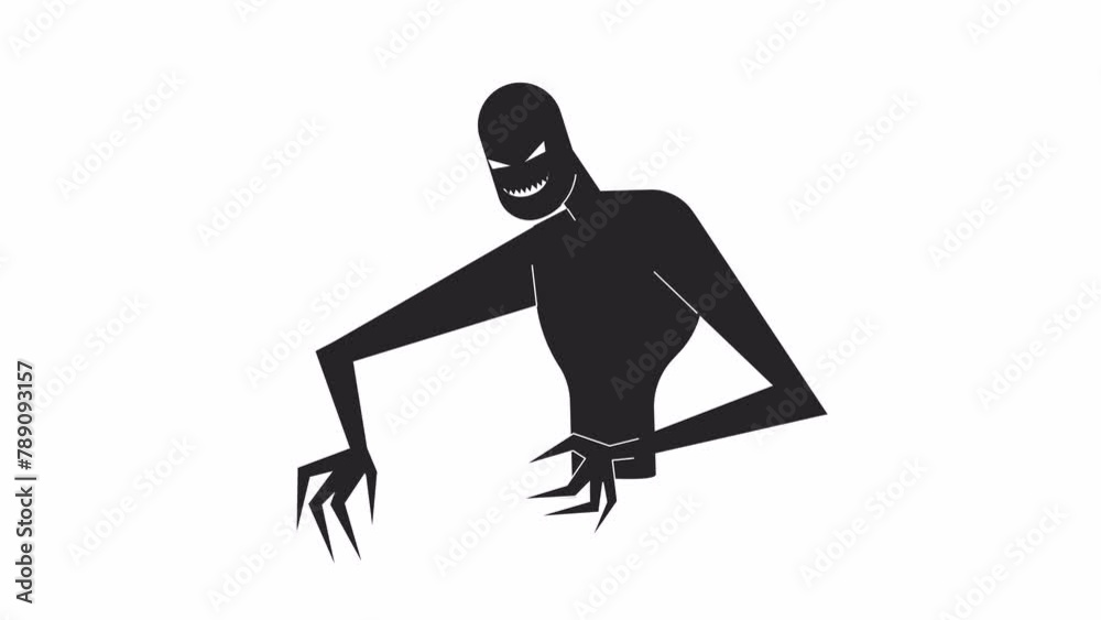 Scary demon reaching claws bw outline 2D character animation. Figment ...